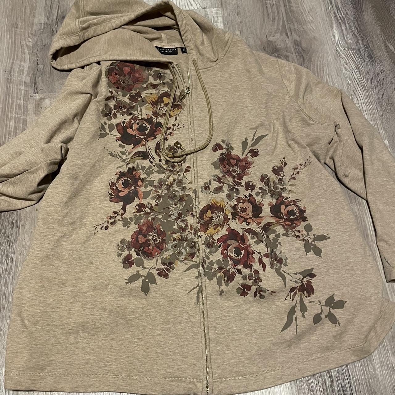 Susan Graver Womens Cream And Burgundy Jacket Depop