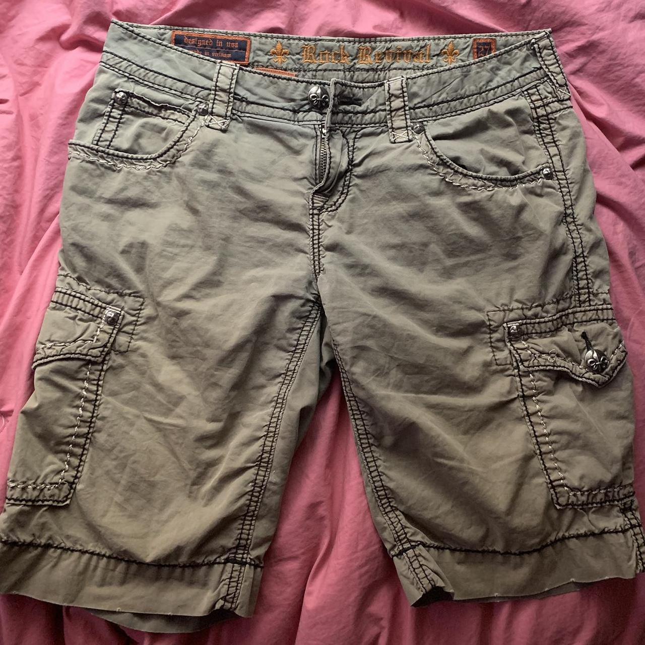 Rock Revival army green cargo shorts ⚜️ size 27 in... - Depop
