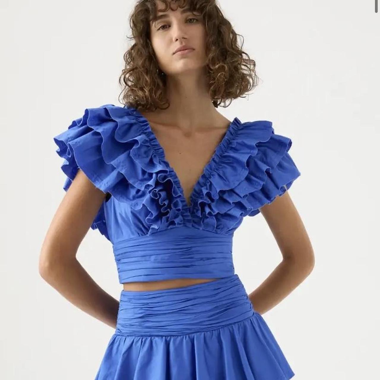 AJE RHYTHMIC FRILL BODICE MARINE BLUE BNWT SIZE:... - Depop