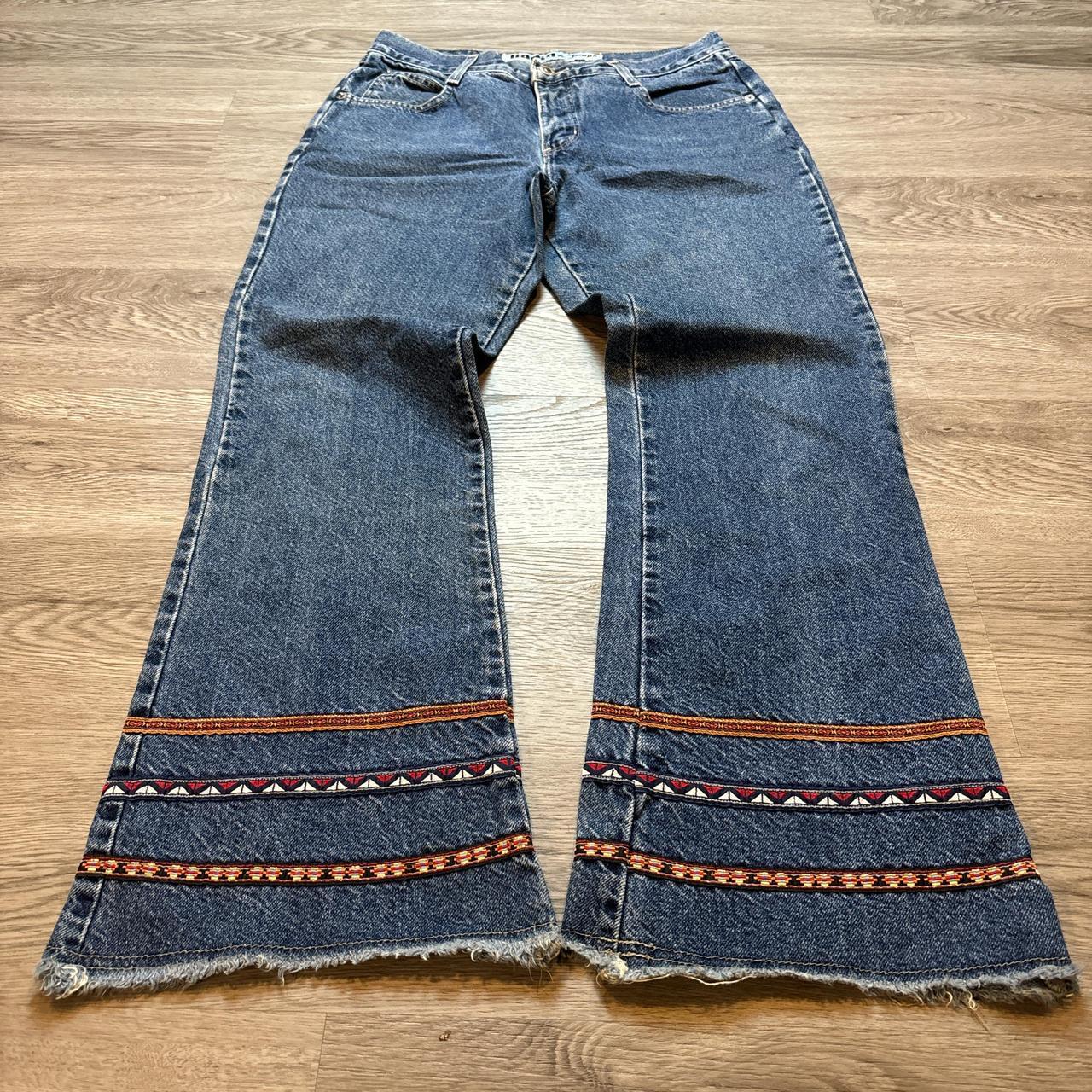 90s NATIVE FLARED DENIM JEANS SIZE 9(28 W) LENGTH... | Depop