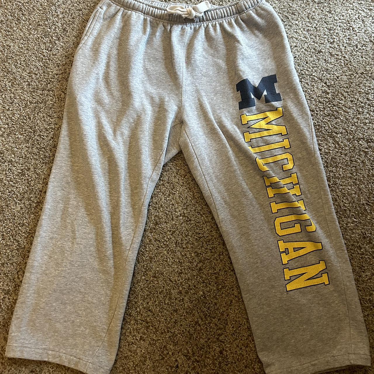 wide leg grey michigan sweats small pink stain,... - Depop