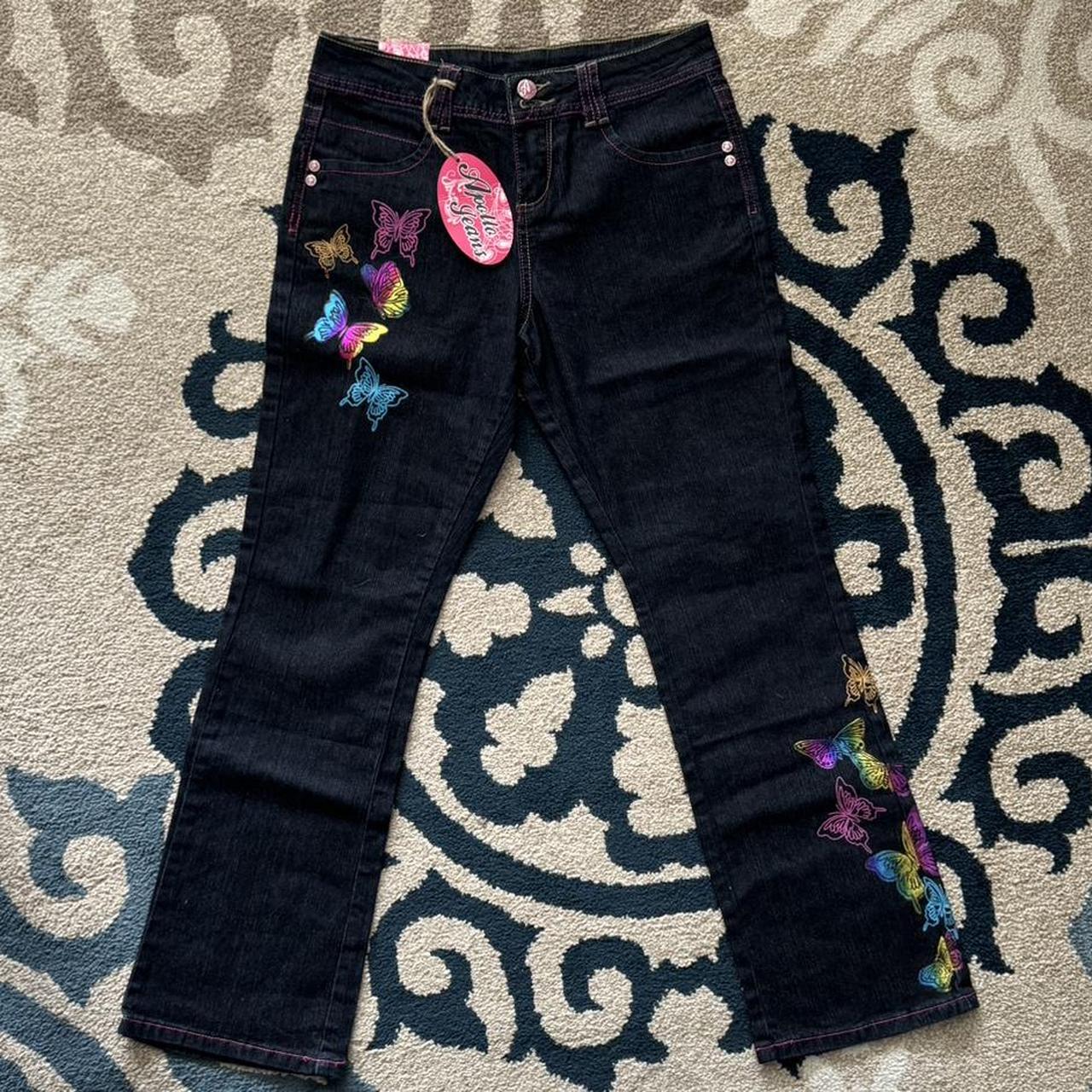 Super cute painted jeans featuring pink hardware.... | Depop