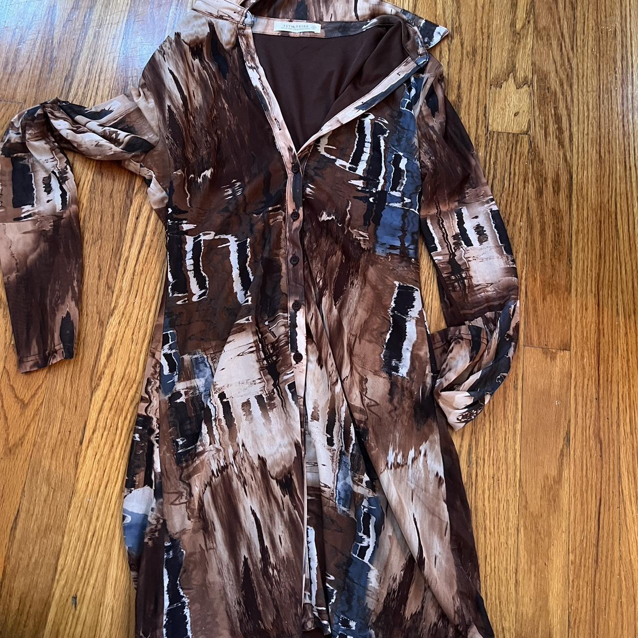 12th tribe pollock button up mesh dress size small... - Depop