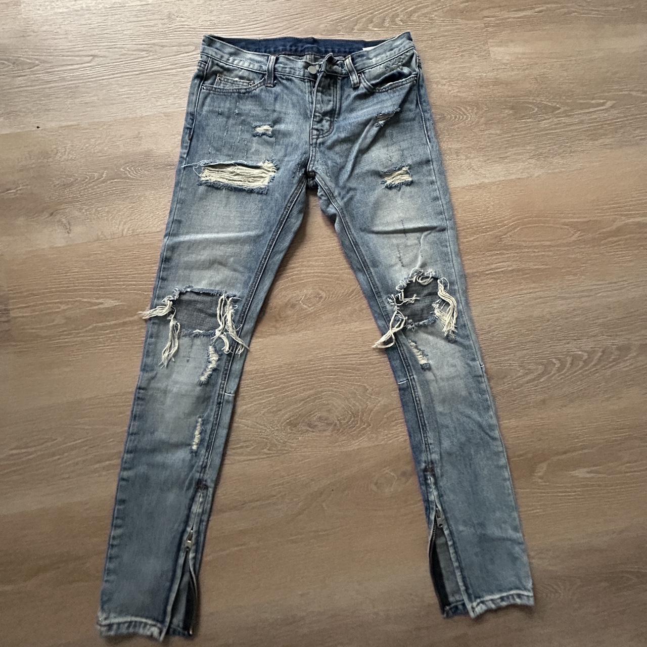 Mnml ripped light wash jeans 30x32 Gently used - Depop