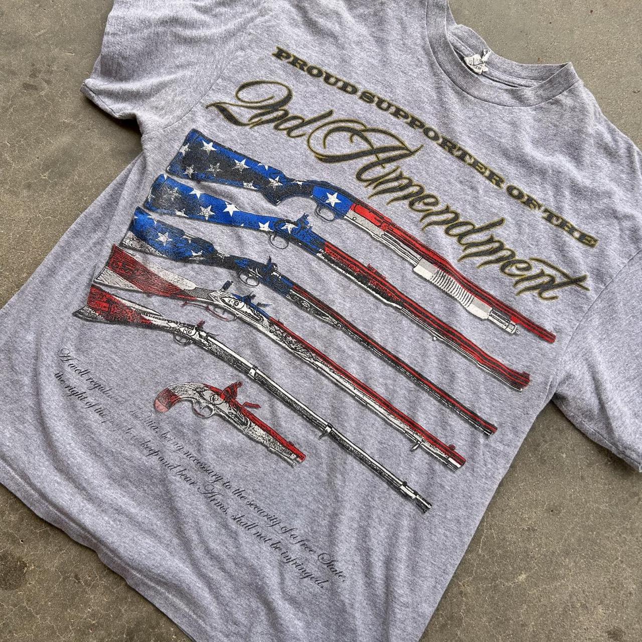 Vintage 2000s Casual 2nd Amendment American Grey Gun... | Depop