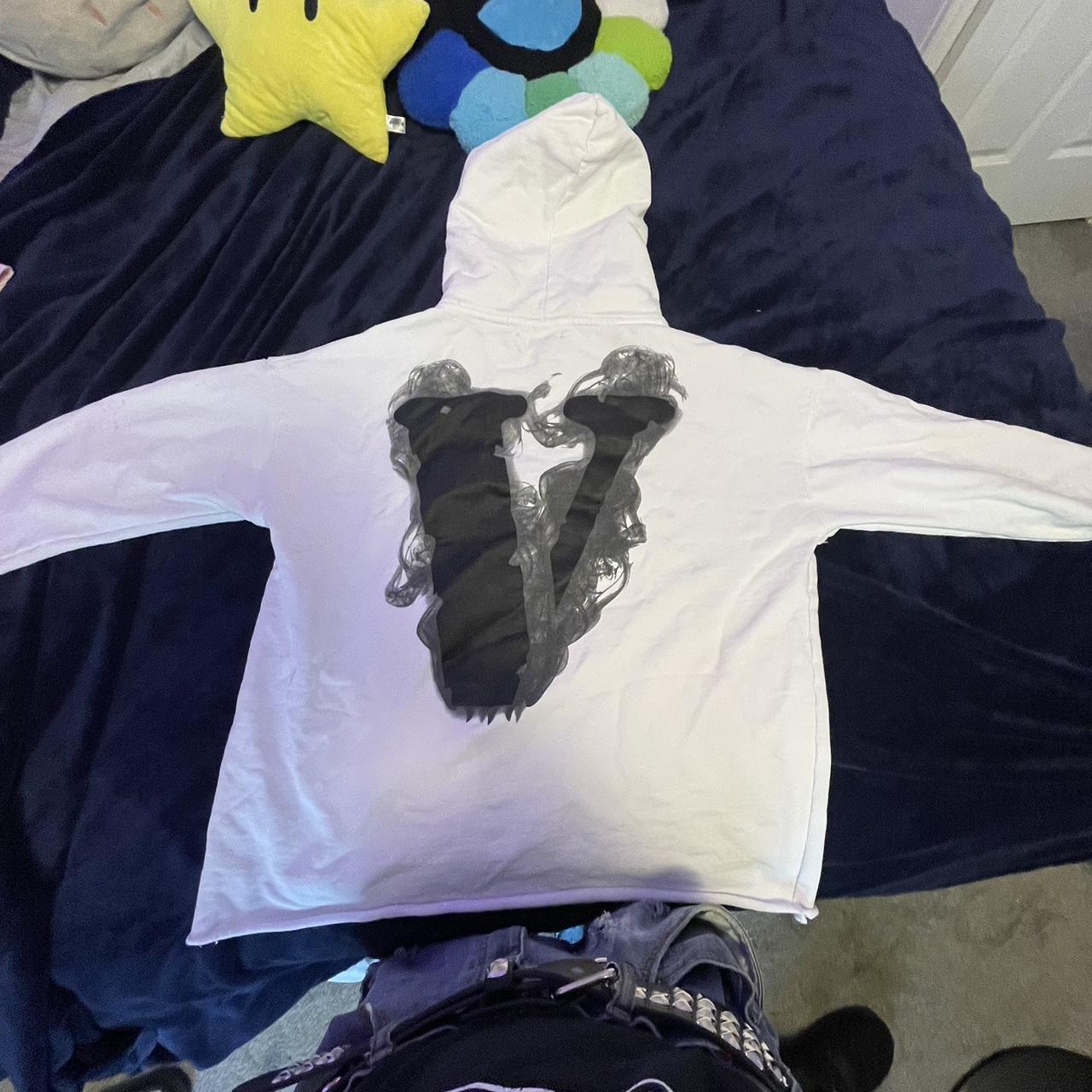 Vlone smoke hoodie Cropped fit has a small stain on... - Depop