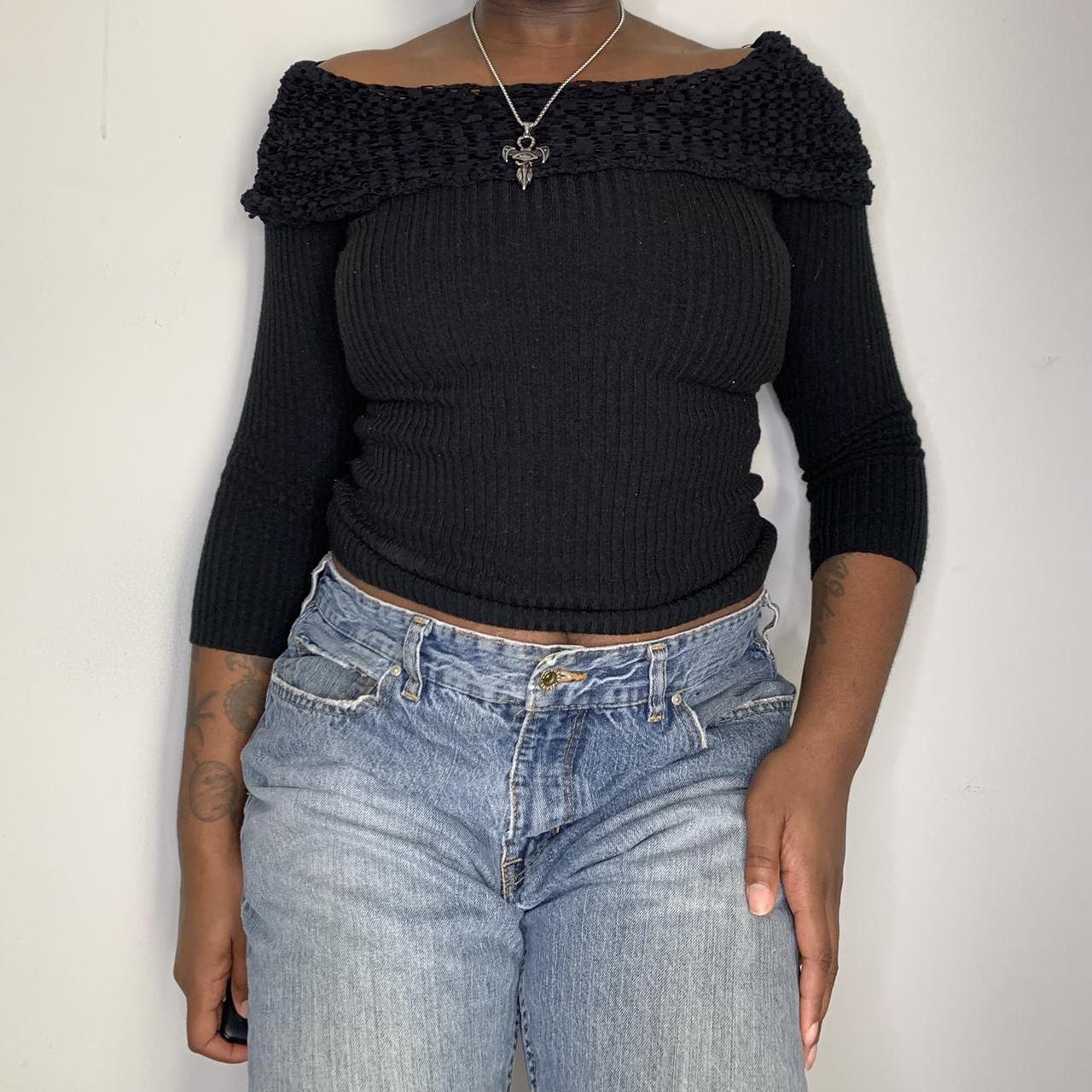 black over the shoulder top 2000s made, gently worn,... - Depop