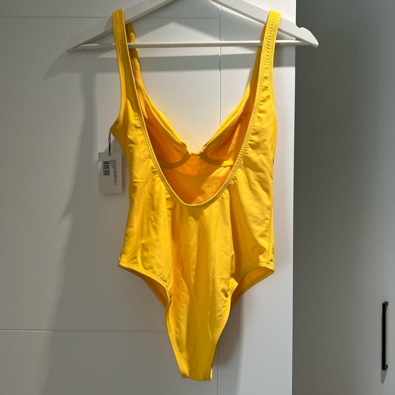 NA-KD / JK Swim Deep Back Cup Swimsuit Yellow Size... - Depop