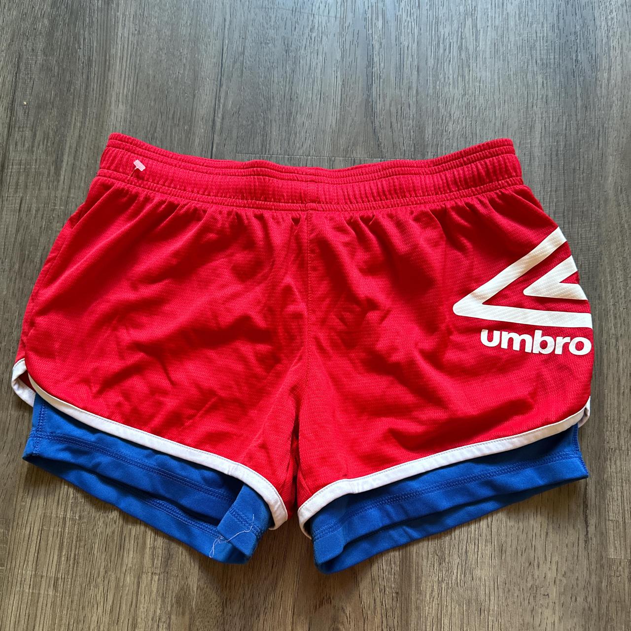 UMBRO RED AND BLUE RUNNING SHORT • Size S • Two... - Depop