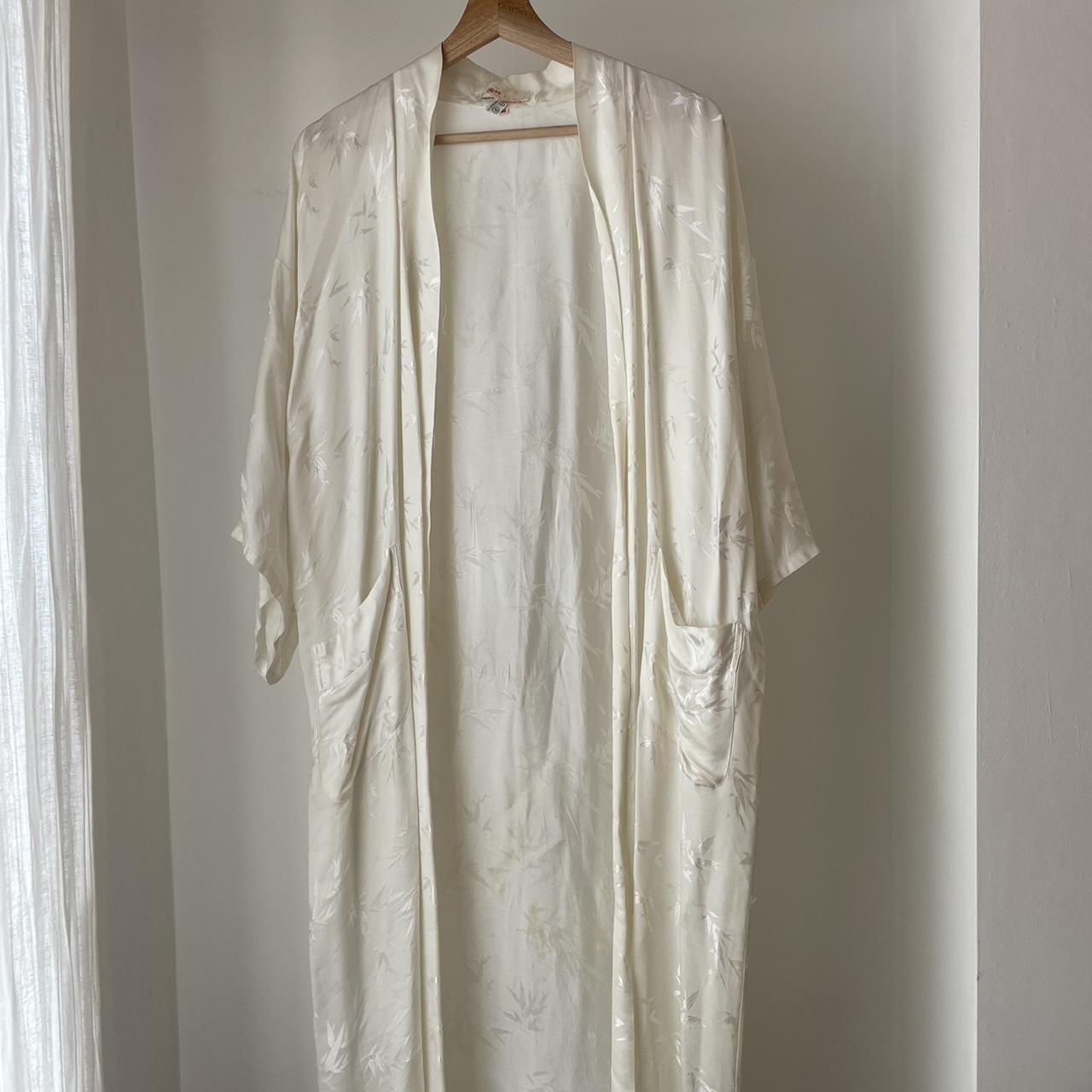 Vintage 100% silk cream dressing gown. Some stains... - Depop