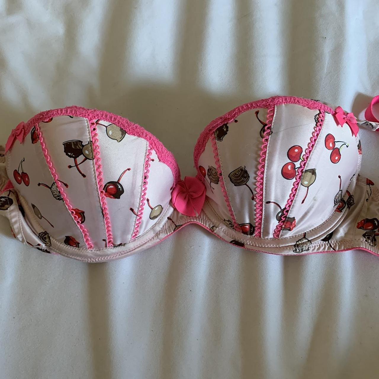 super cute pink cherry bra - Depop