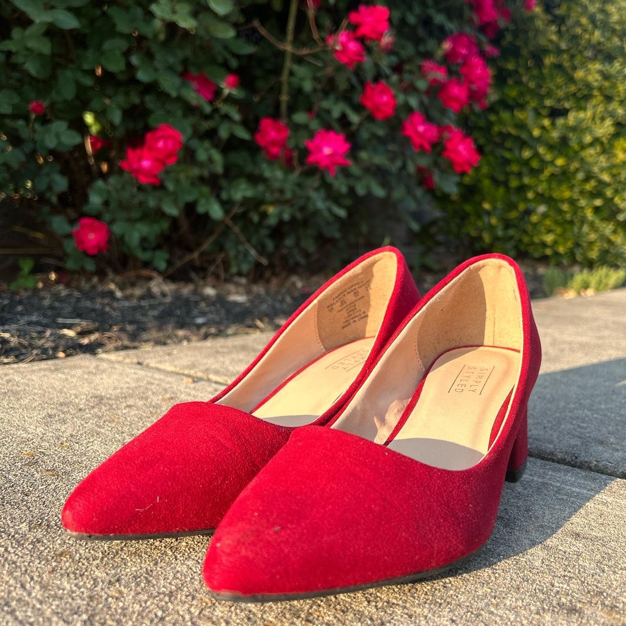 3 inch red cloth block heels - Depop