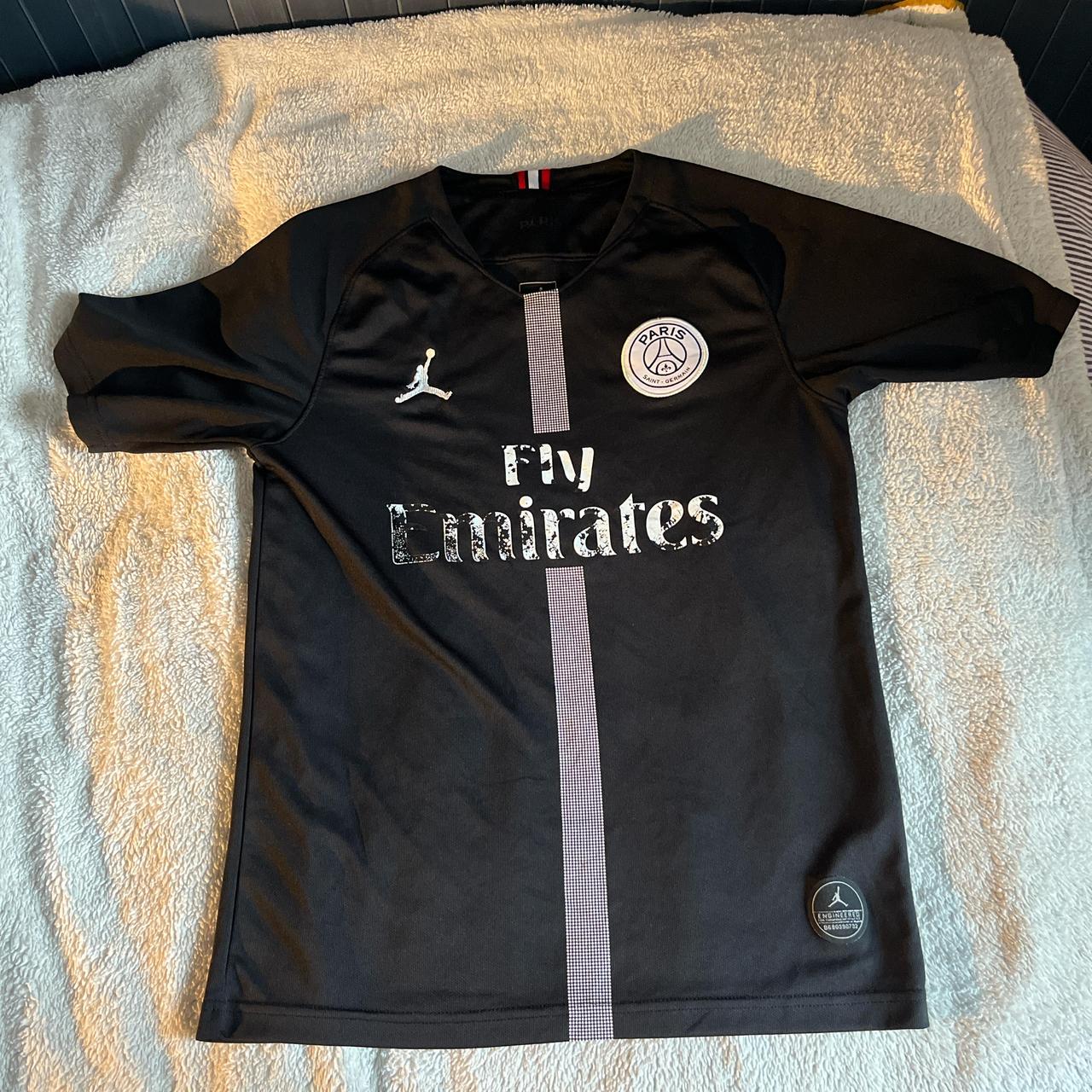 Black PSG top, only flaw is printing of sponsor... | Depop