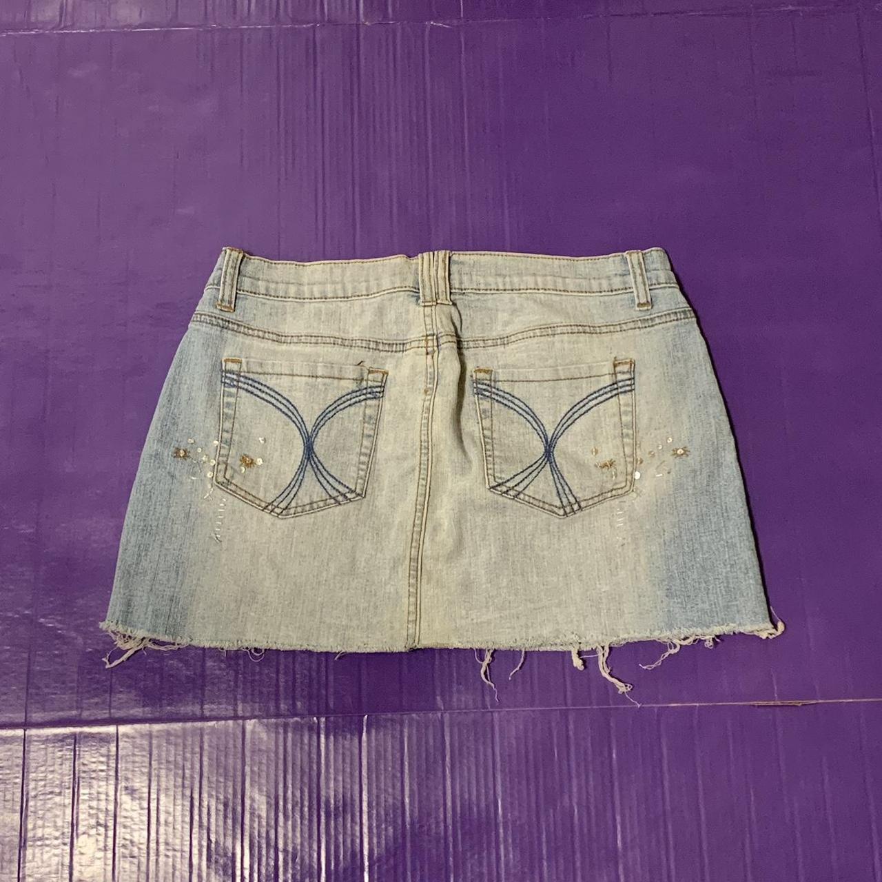 Denim deb jeans mini skirt. Has some sequins on the... - Depop