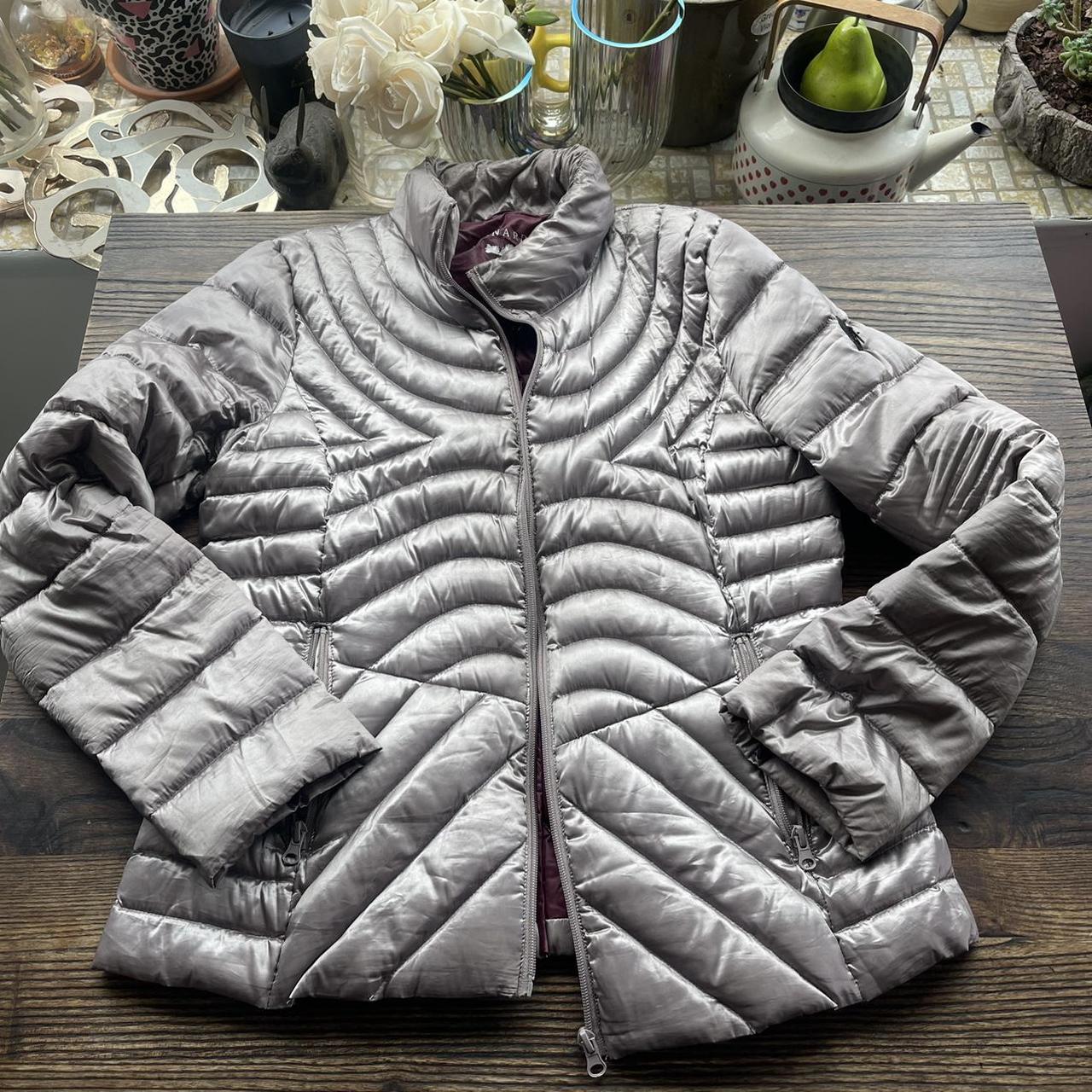 Bernardo silver metallic down jacket size medium... - Depop