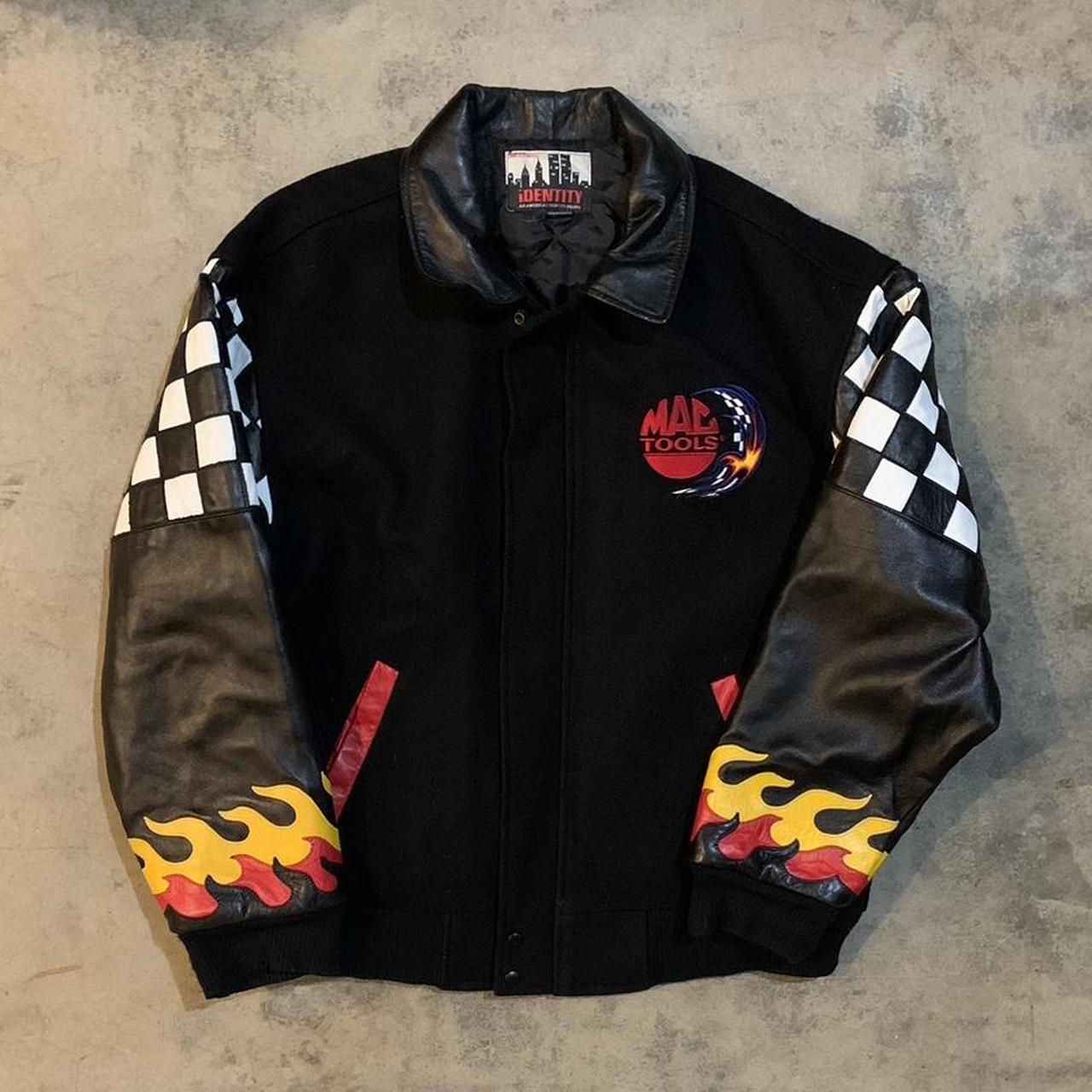 Vintage Mac Tools Leather Wool Racing Jacket Size:... - Depop