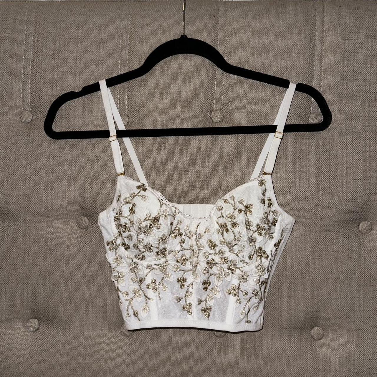 Women's White and Gold Crop-top | Depop