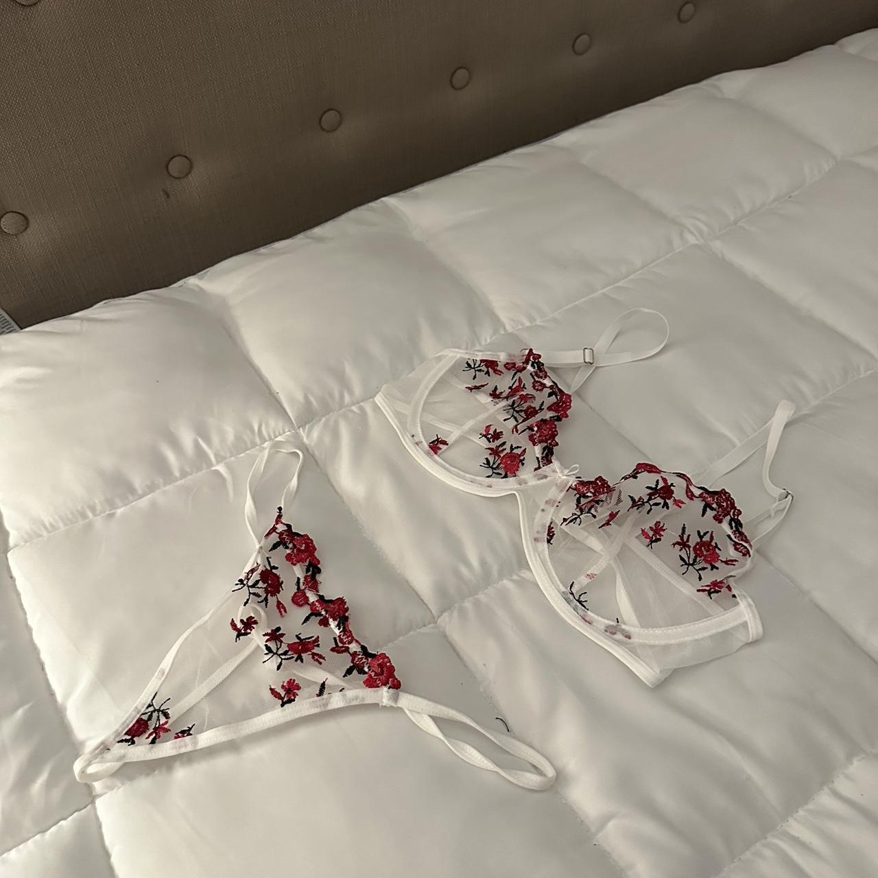 Women's White and Red Bra | Depop