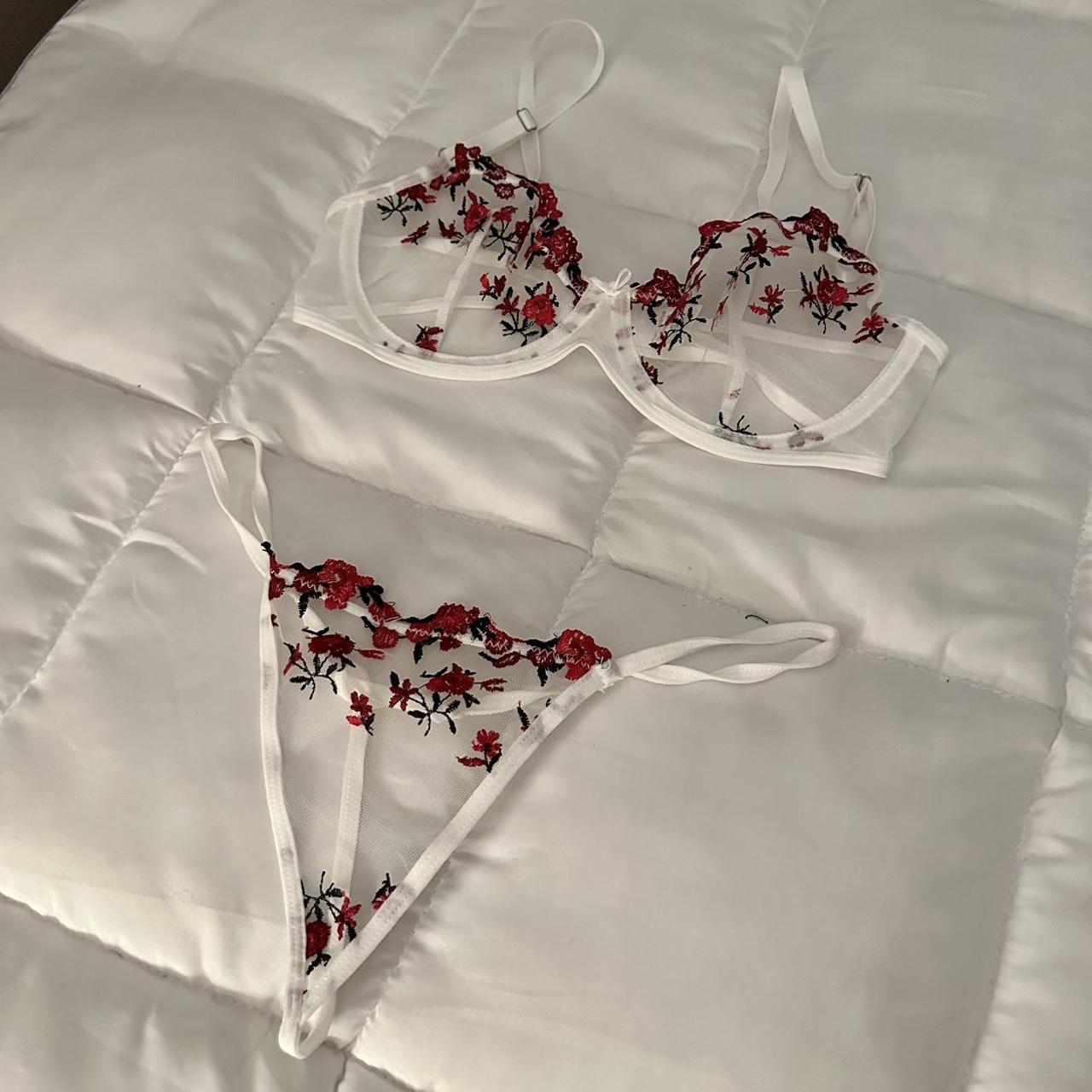 Women's White and Red Bra | Depop