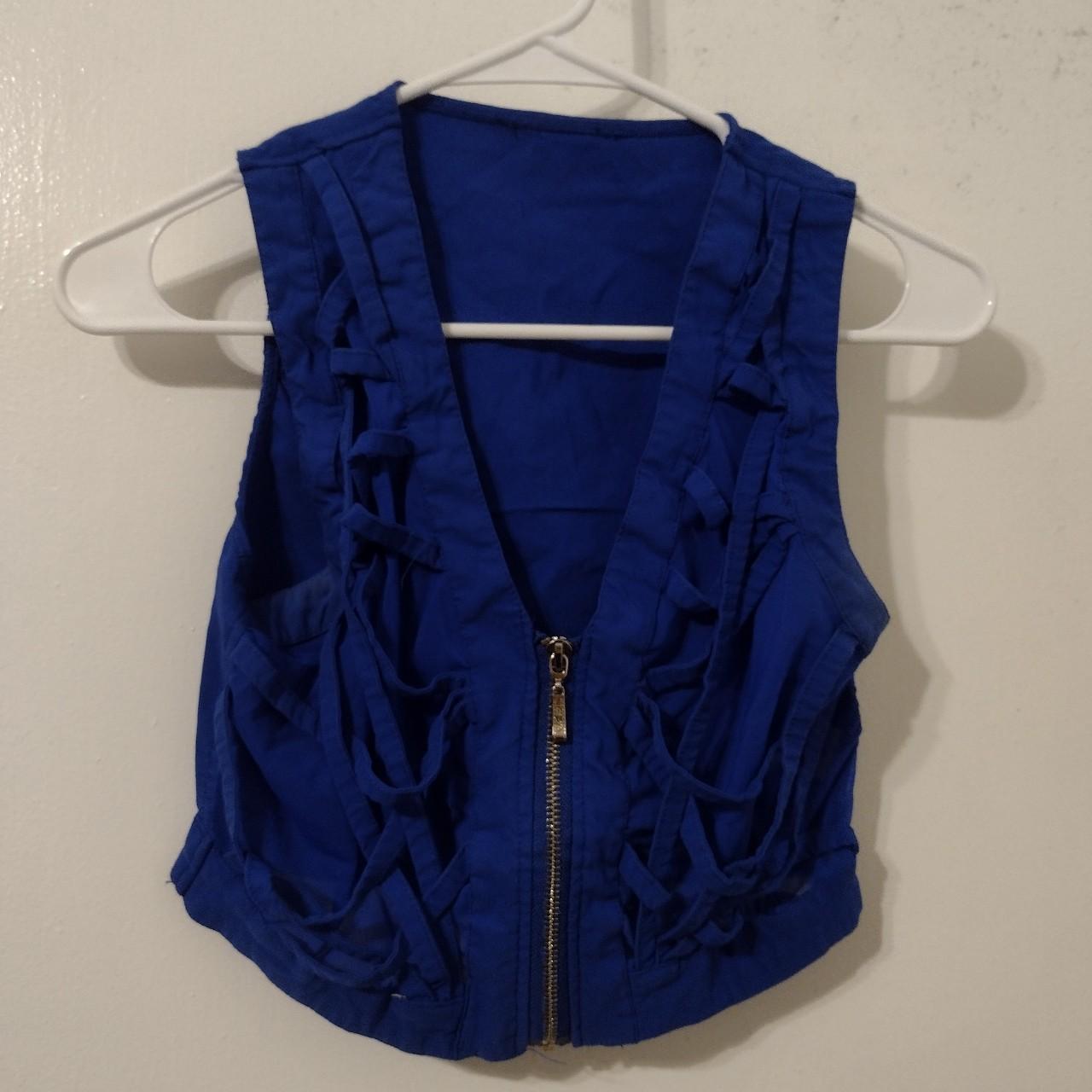 Blue zip up vest Zip up vest with mesh and a cool... - Depop