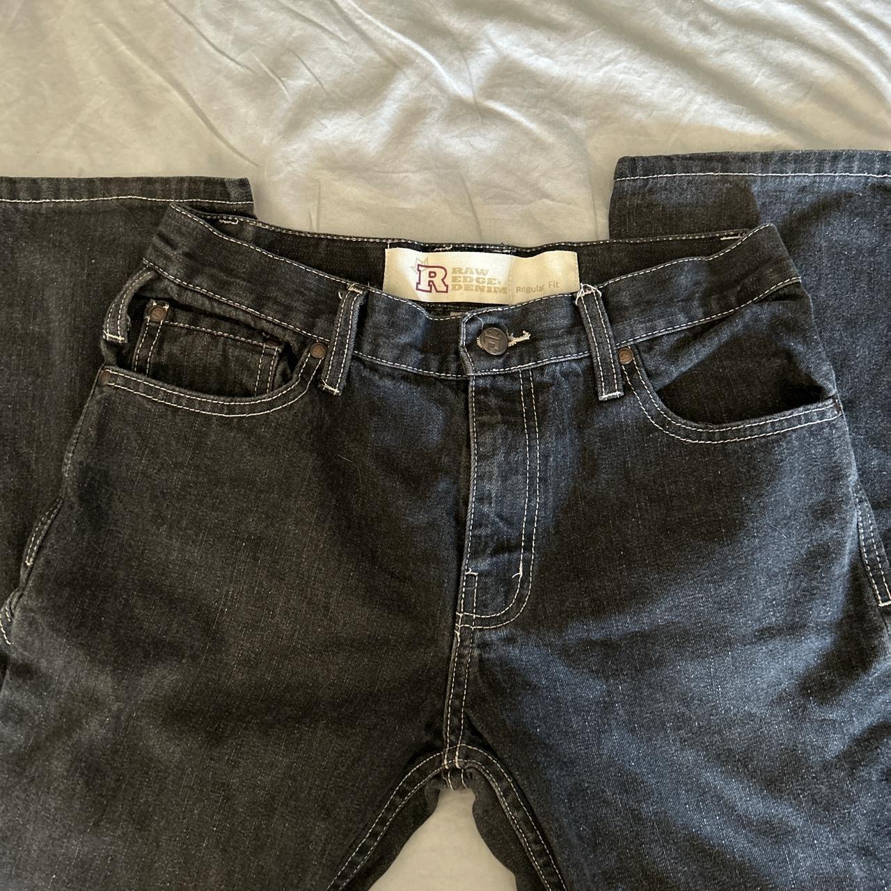 black mid rise raw edge denim straight leg jeans... - Depop