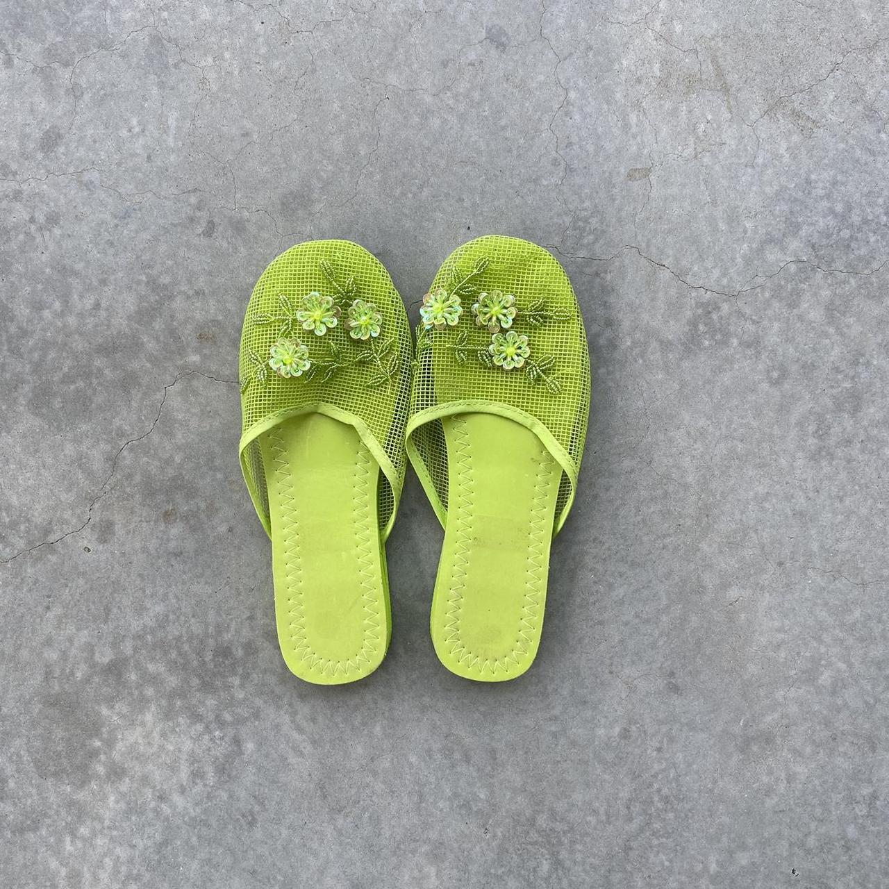 Green mesh sequin slides Au 7 - Depop