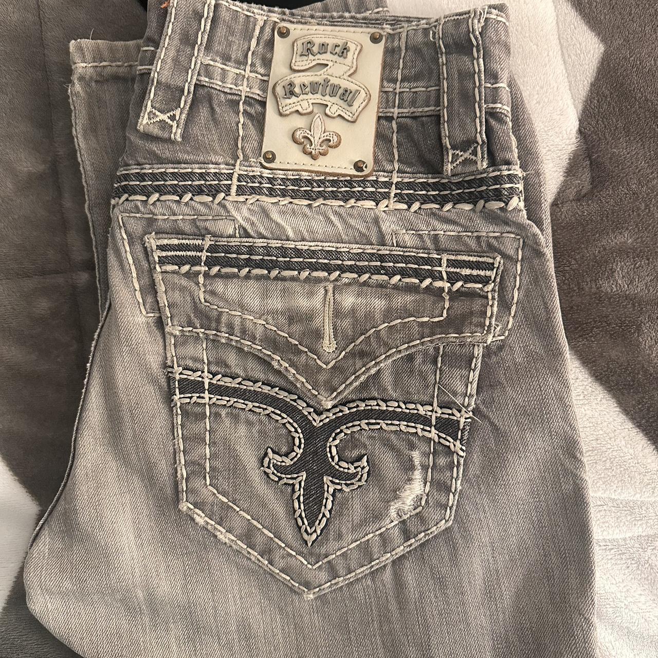Grey Rock Revival jeans Size 30 Missing one back... - Depop