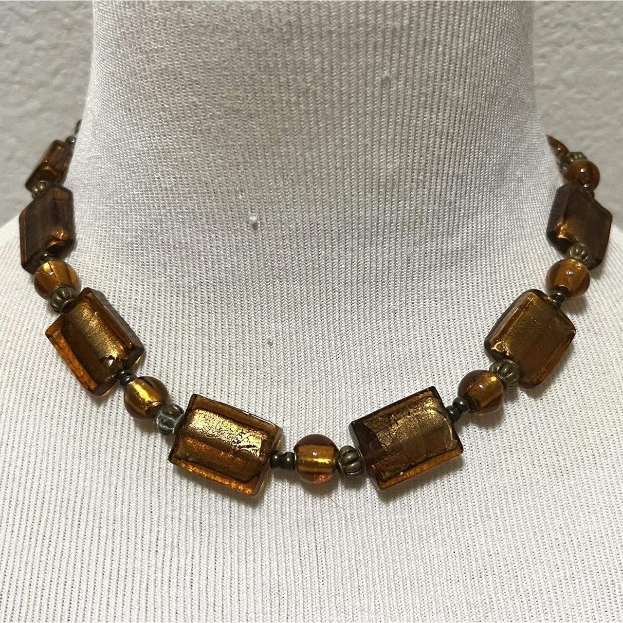 Root Beer Silver Foil Art Glass Vintage Bead... - Depop