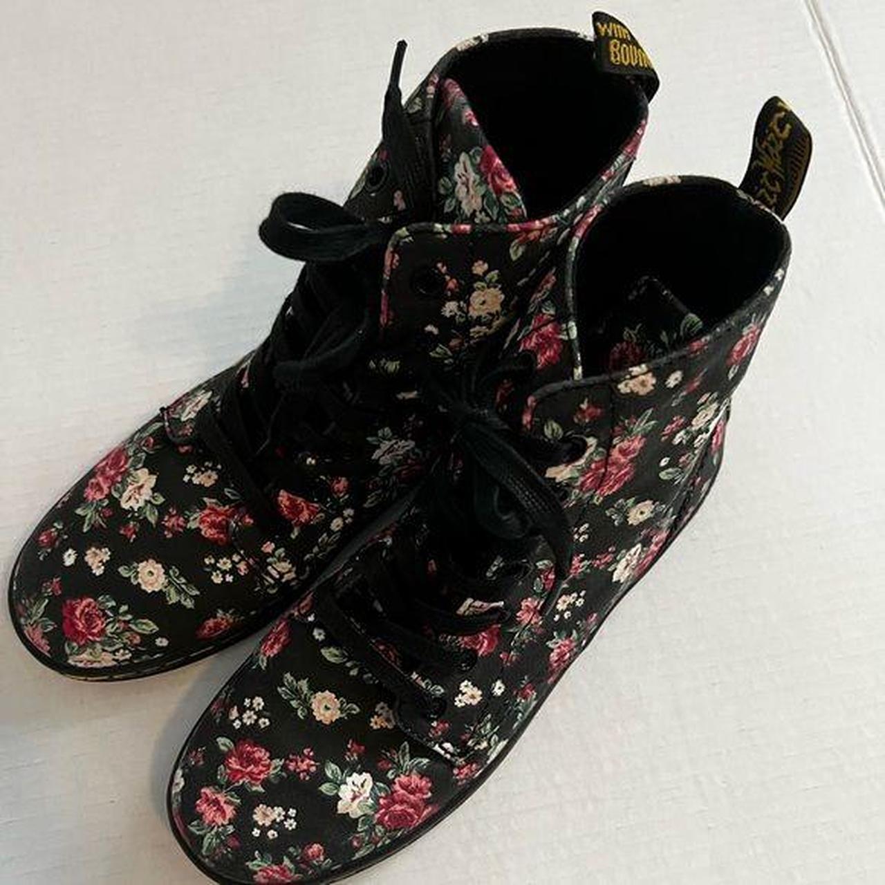 Dr Martens Hackney Black Floral High Top Sneakers... - Depop