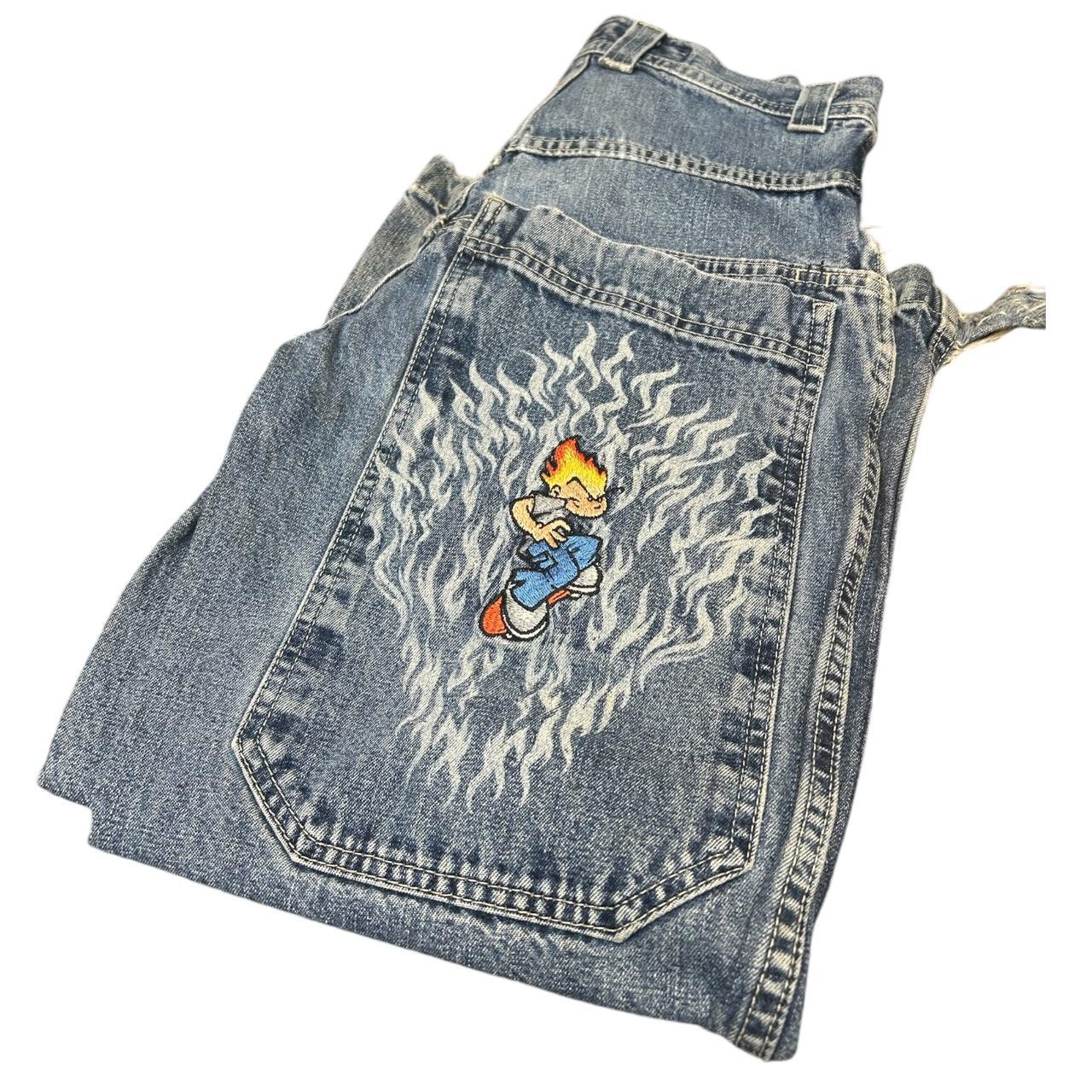 #Flamehead #Jnco 90’s jeans. Embroidered back pocket... - Depop