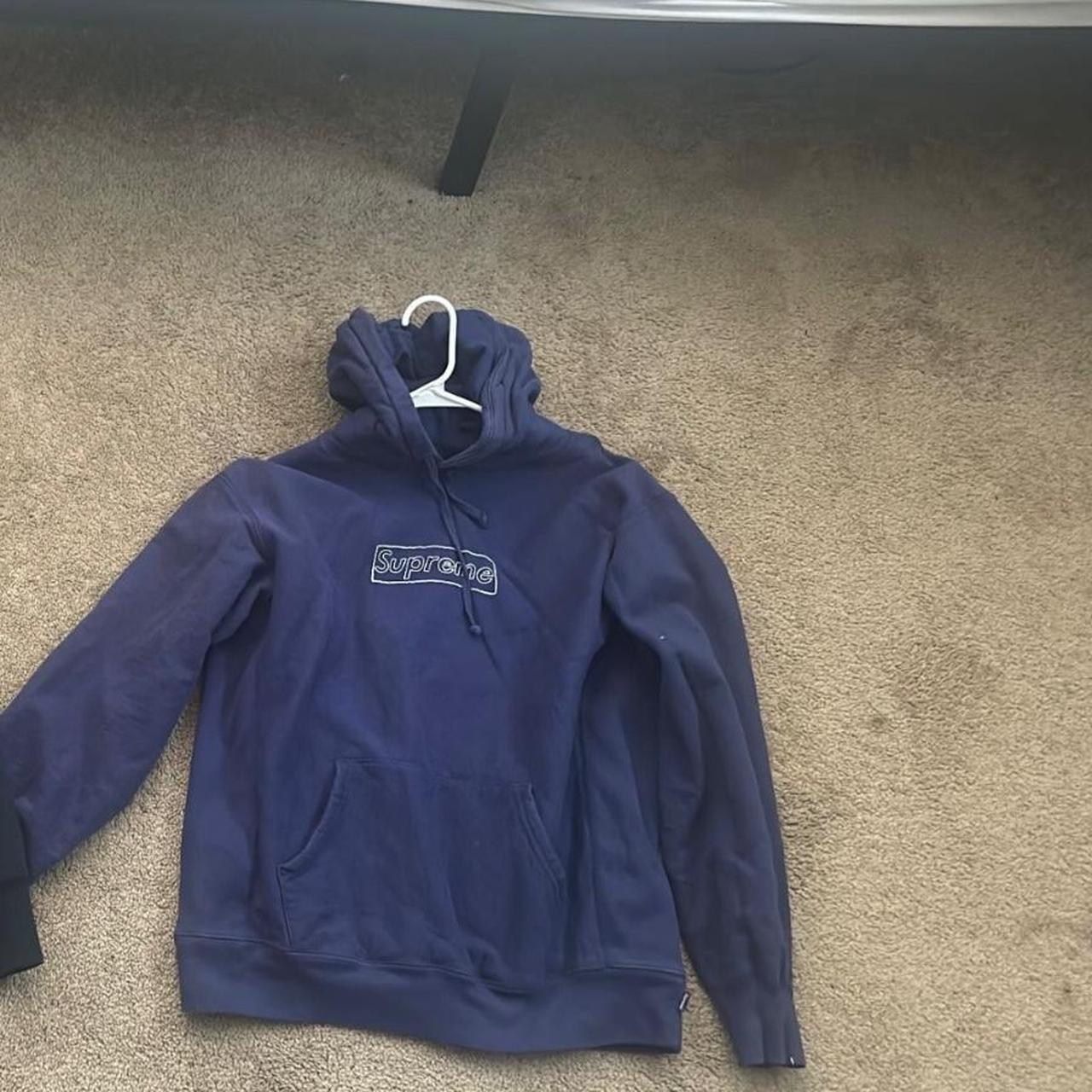Navy blue supreme hoodie Worn once Size M Send offers | Depop