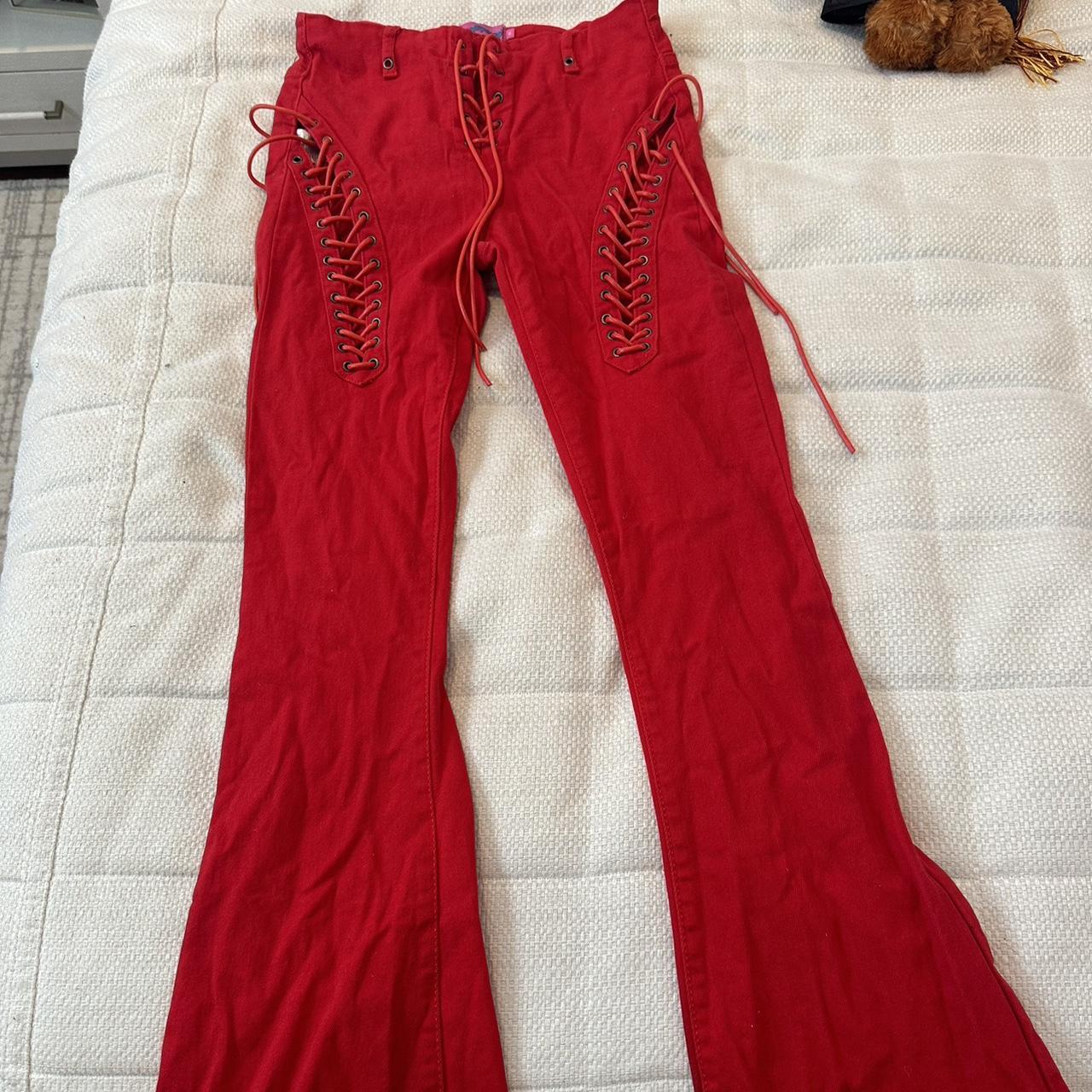 Red Edikted Flare Pants, only worn once #edikted... - Depop