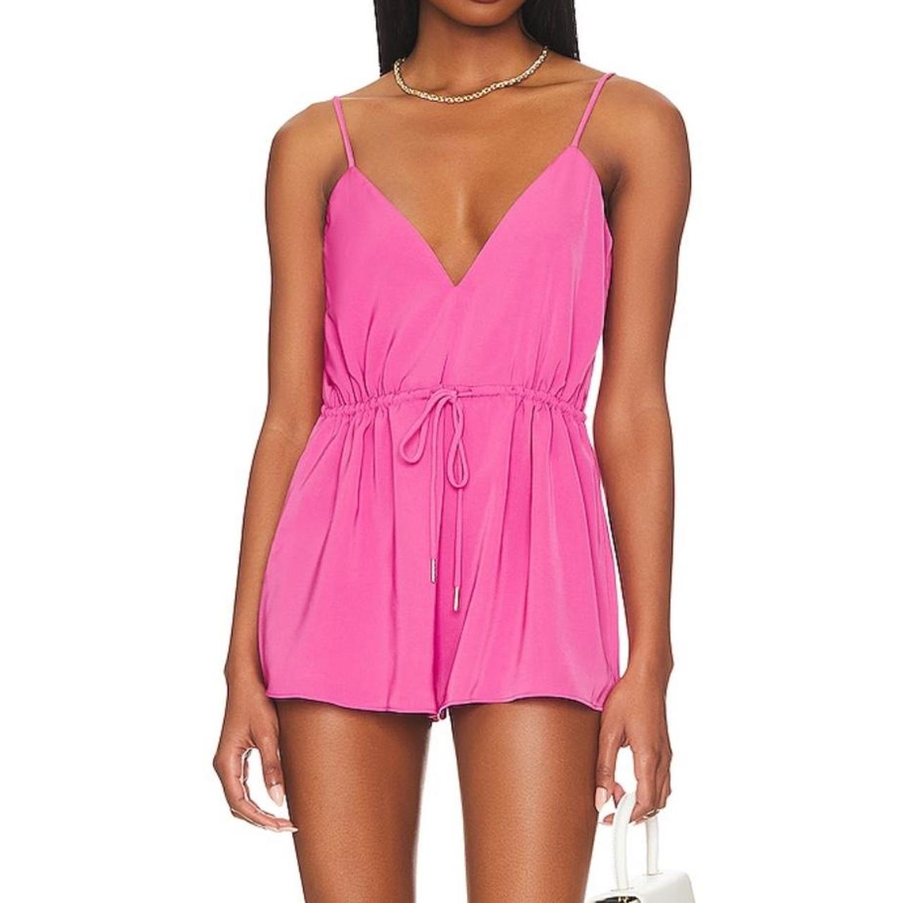 Super down - Austin Deep V Romper in Pink - Perfect... - Depop