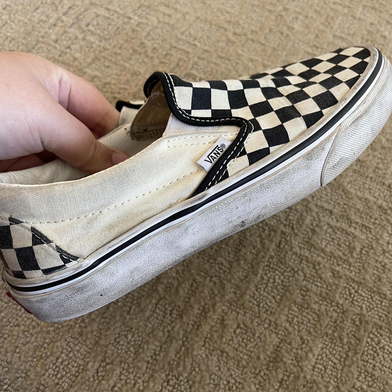 black and white checkered vans have been worn alot... - Depop
