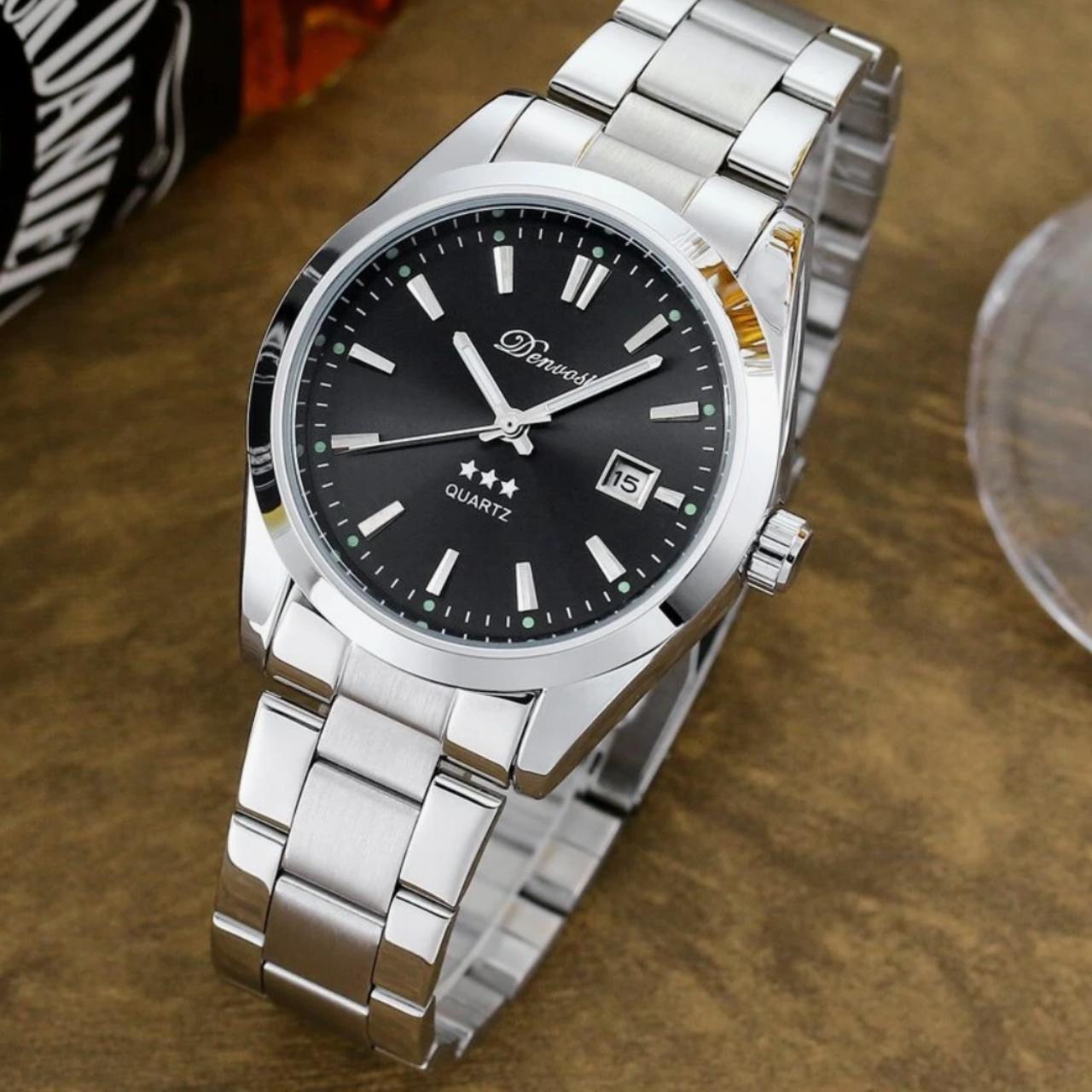 Denuosi Silver Luxury Watch With Black Watch... - Depop