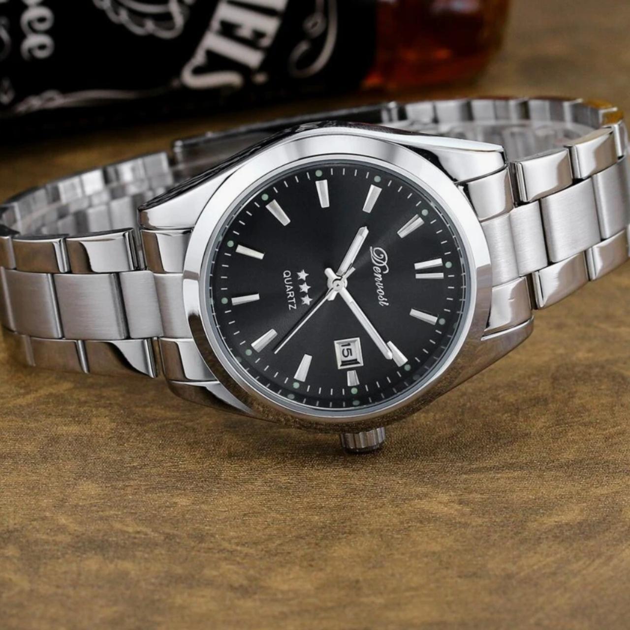 Denuosi Silver Luxury Watch With Black Watch... - Depop