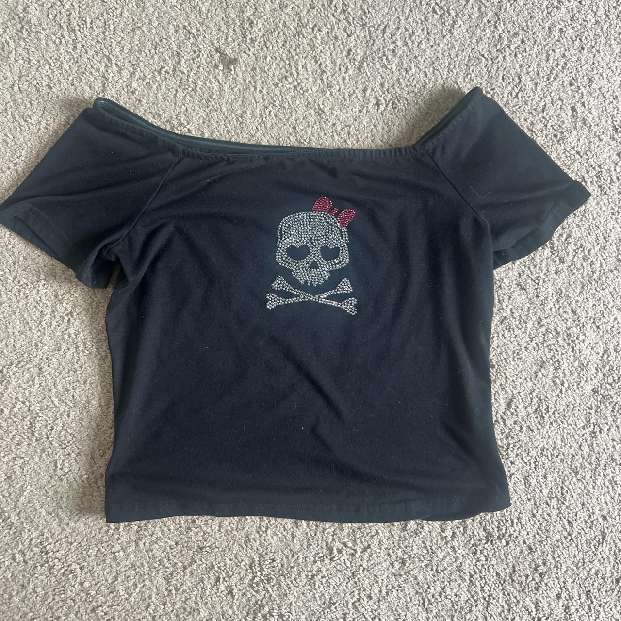 Off the shoulder black and silver skull baby... - Depop