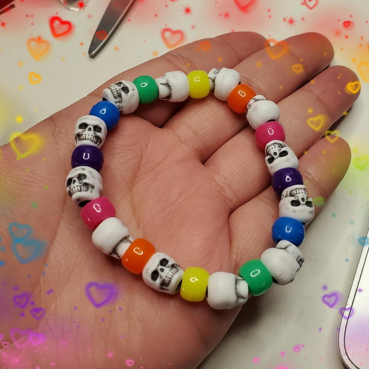 scene kid emo skull rainbow kandi single bracelet... - Depop