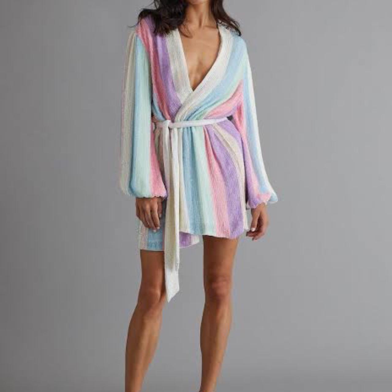 Retrofête Gabrielle Sequin Robe Pastel Stripe Size... - Depop