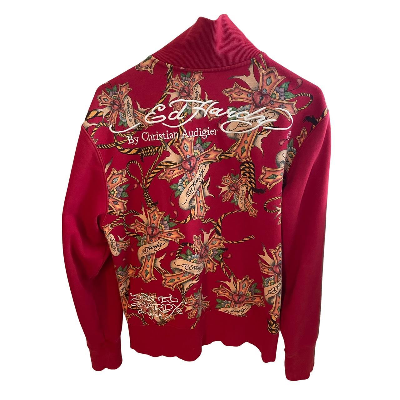 authentic red ed hardy zip-up 👺 closet item! -... - Depop