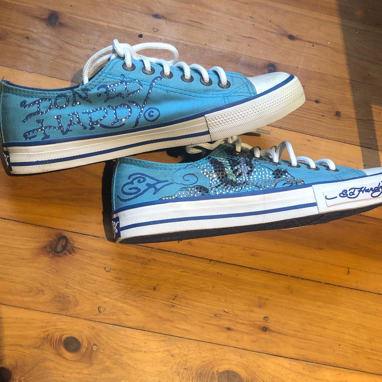 U.S size 8 blue ed hardy shoes with... - Depop