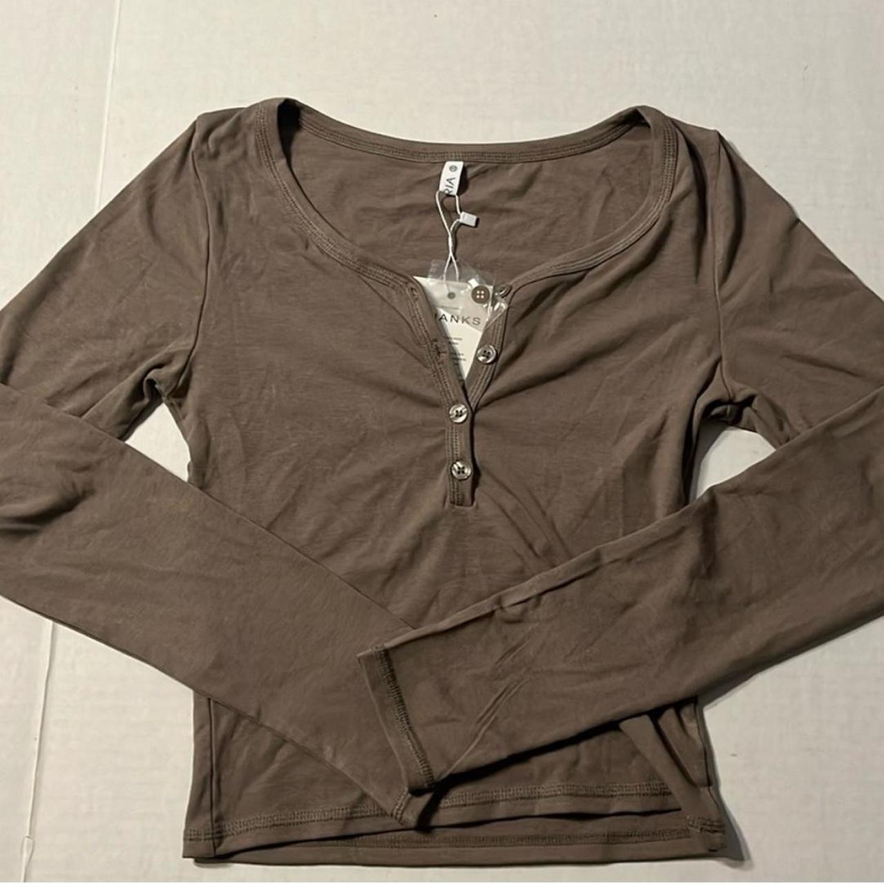 Dark gray olive long sleeve henley top. Button up!... - Depop