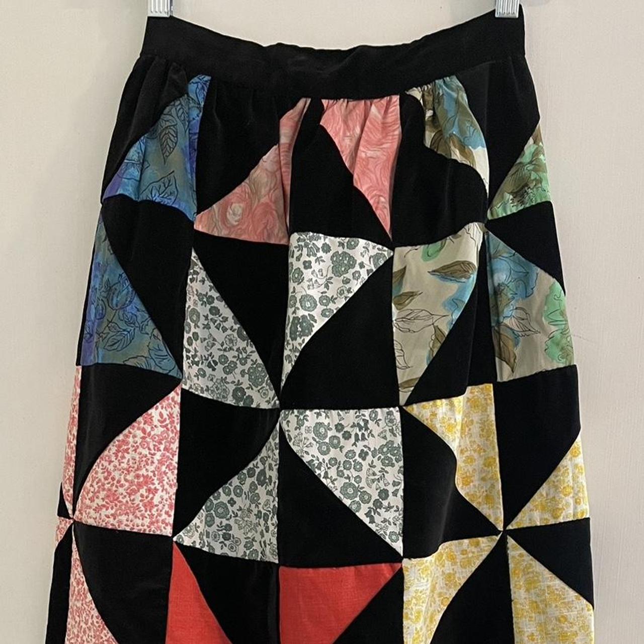 70s vintage pinwheel patchwork velvet maxi skirt.... - Depop