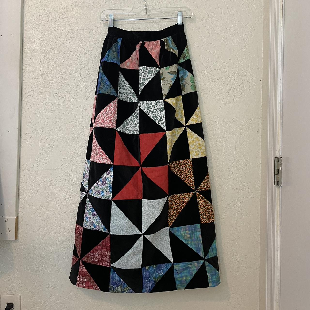 70s vintage pinwheel patchwork velvet maxi skirt.... - Depop