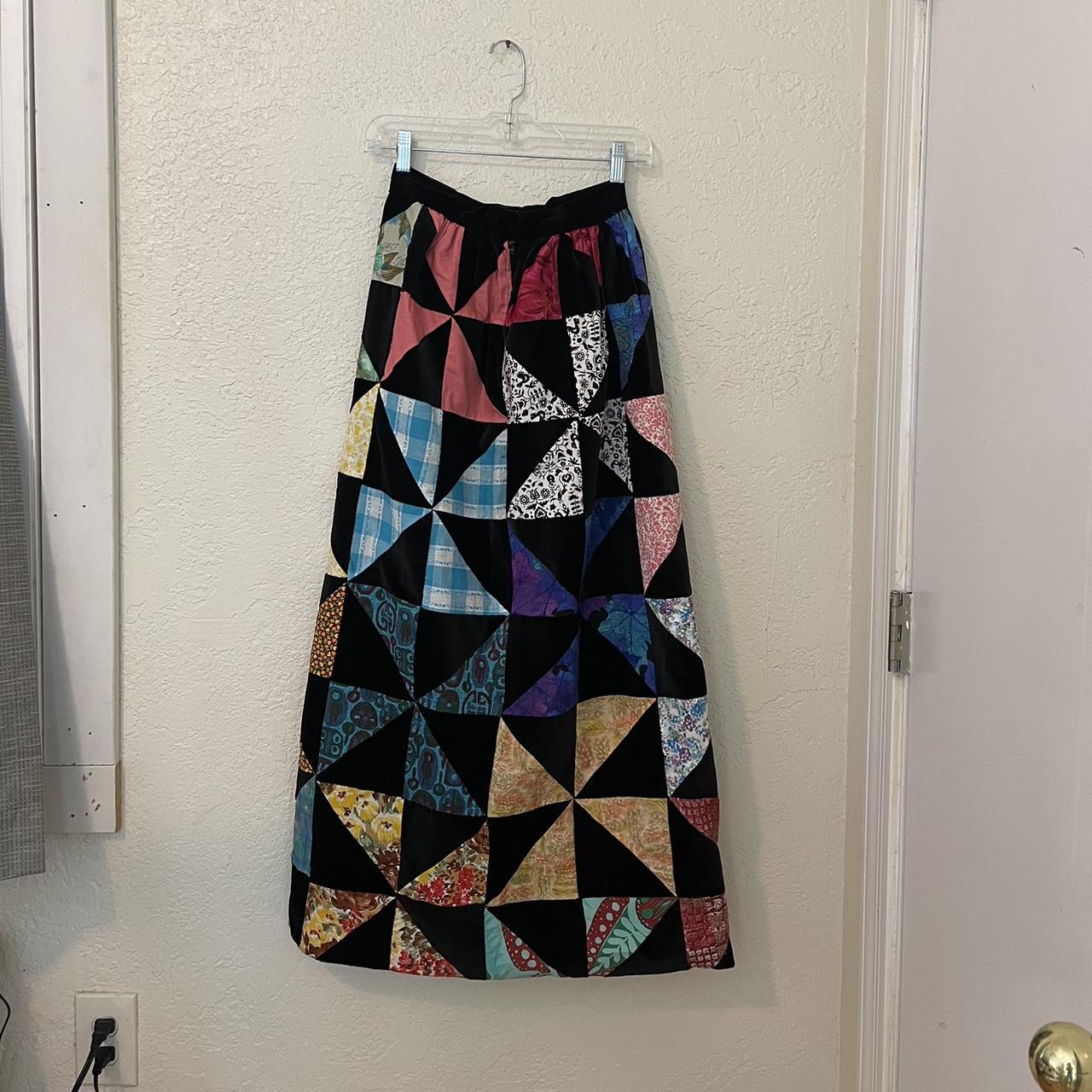 70s vintage pinwheel patchwork velvet maxi skirt.... - Depop