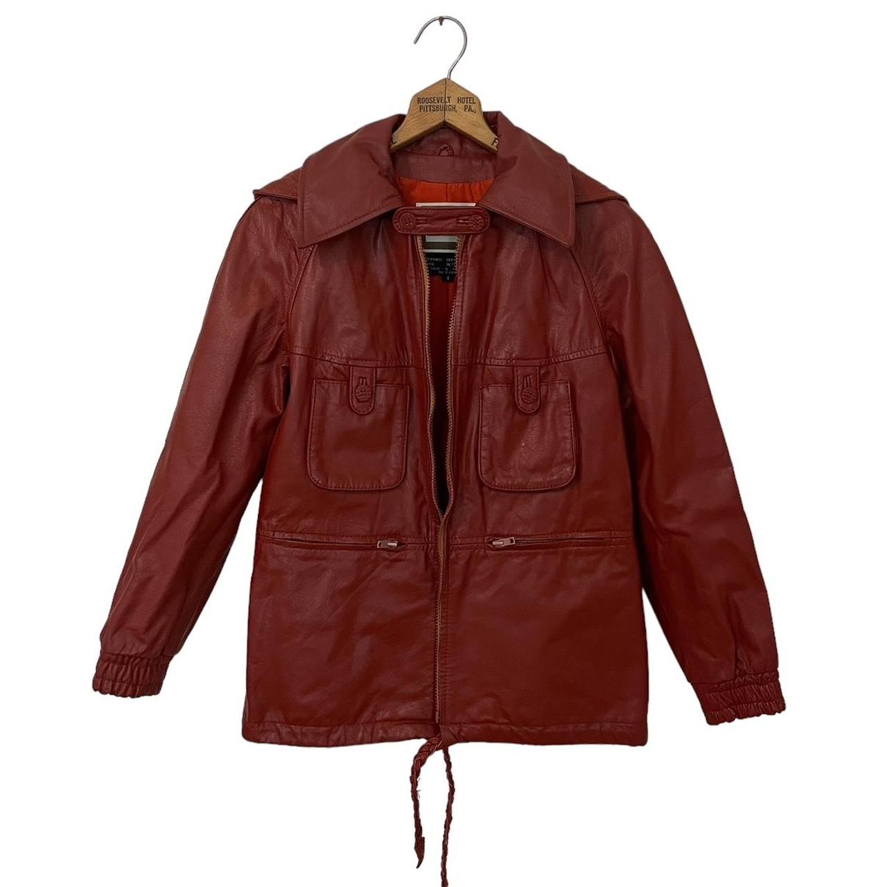 70s vintage genuine leather rust colored jacket with... - Depop