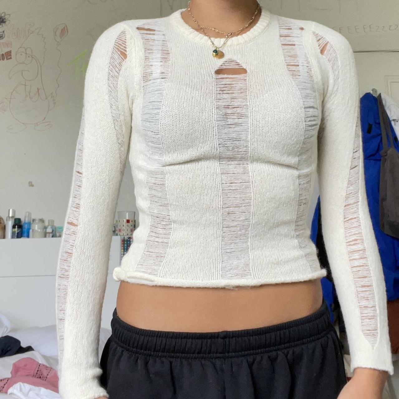Subdued Women's Cream and White Crop-top | Depop