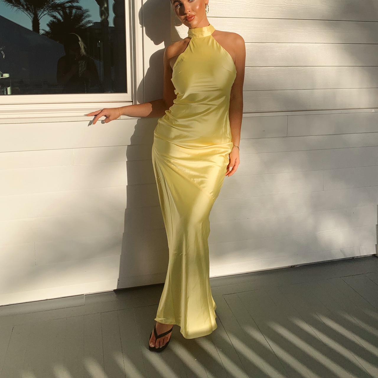 Baby boo yellow maxi dress halter style Size small - Depop