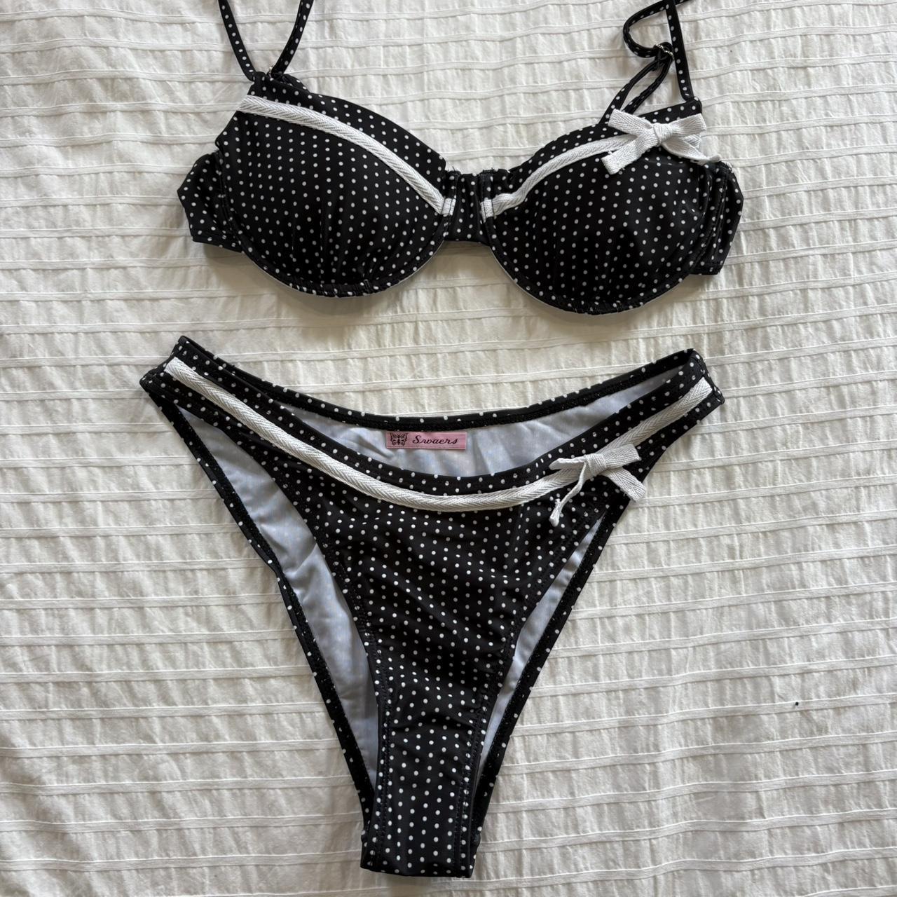 black polka dot bikini set 🎀 size: medium brand:... | Depop
