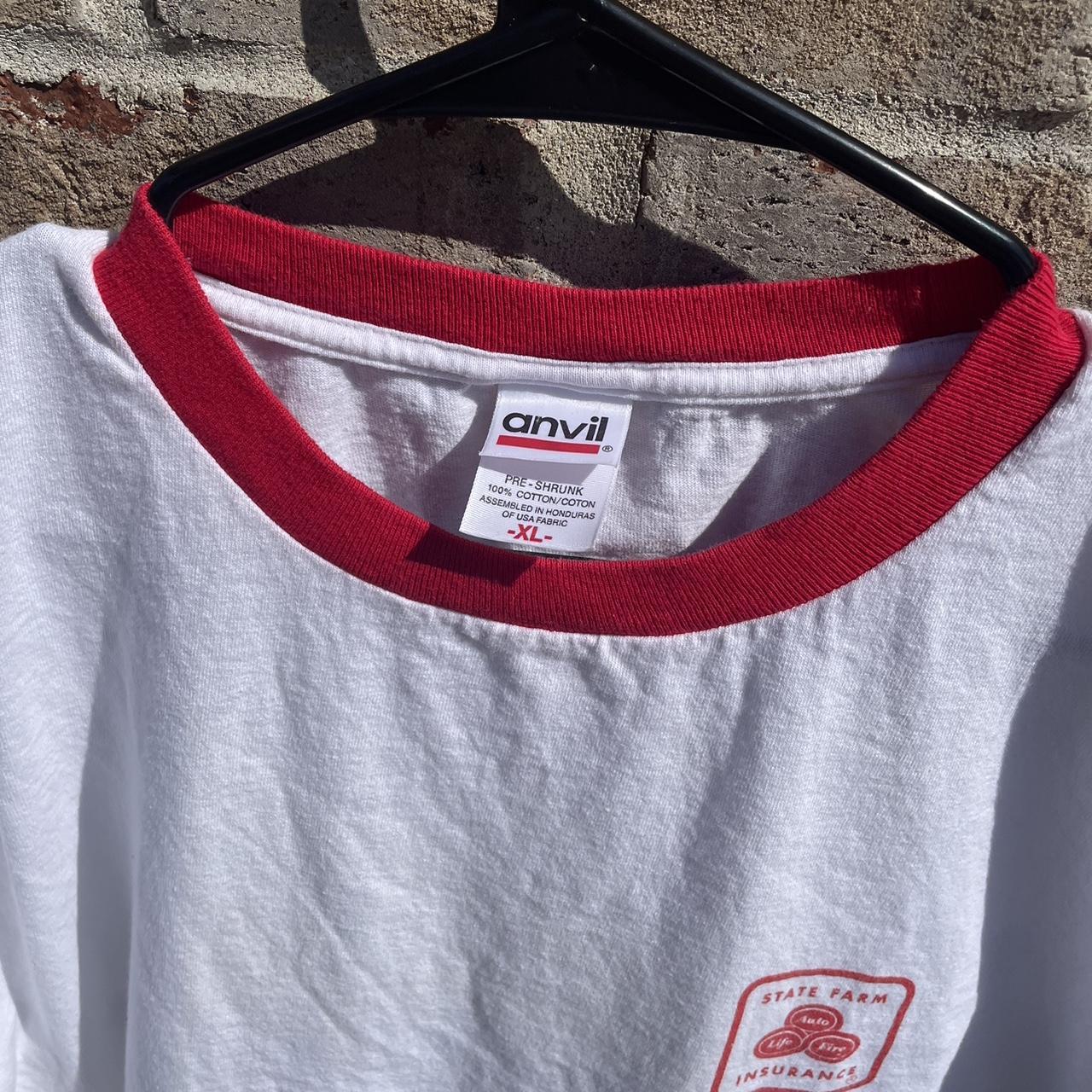 Vintage early 2000s retro style white tee with red... - Depop